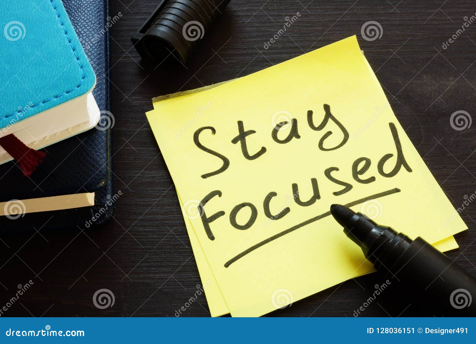 Stay Focused Handwritten on a Memo Stick and Notepad. Stock Image ...