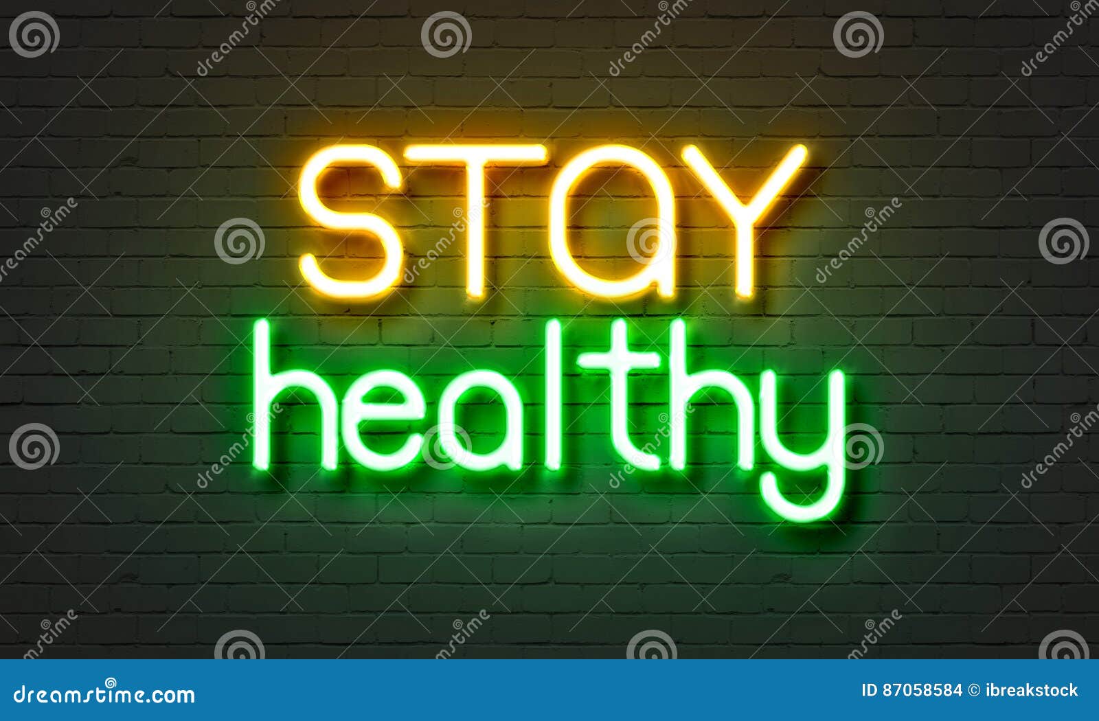 Stay Healthy Neon Sign on Brick Wall Background. Stock Photo - Image of ...