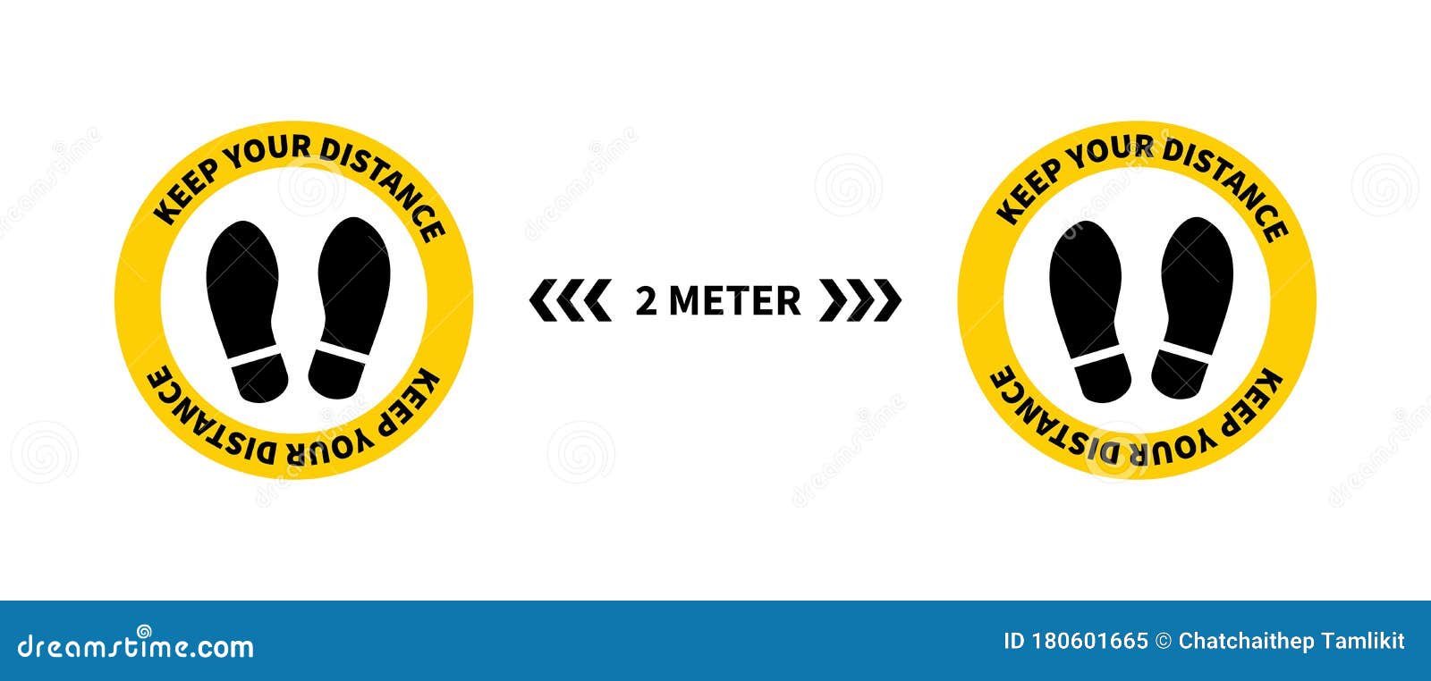 Social Distancing. Footprint Sign. Keep the 2 Meter Distance ...