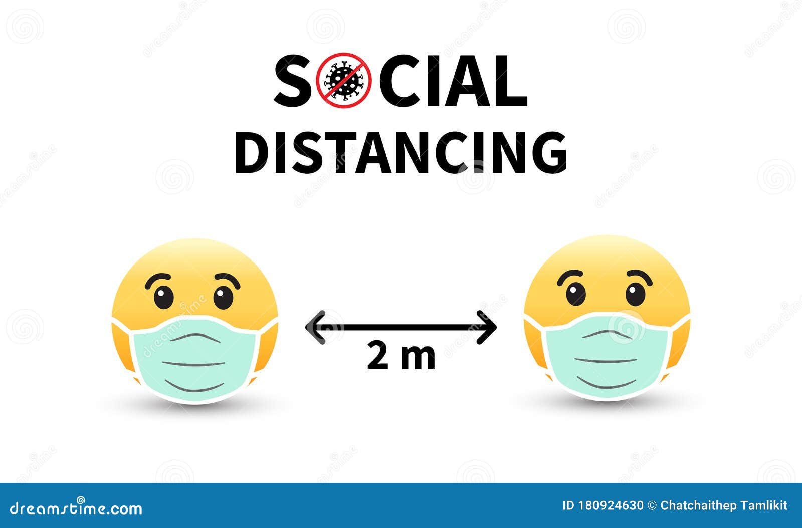 Social Distancing. Mask with Emoji. Keep the 2 Meter Distance ...