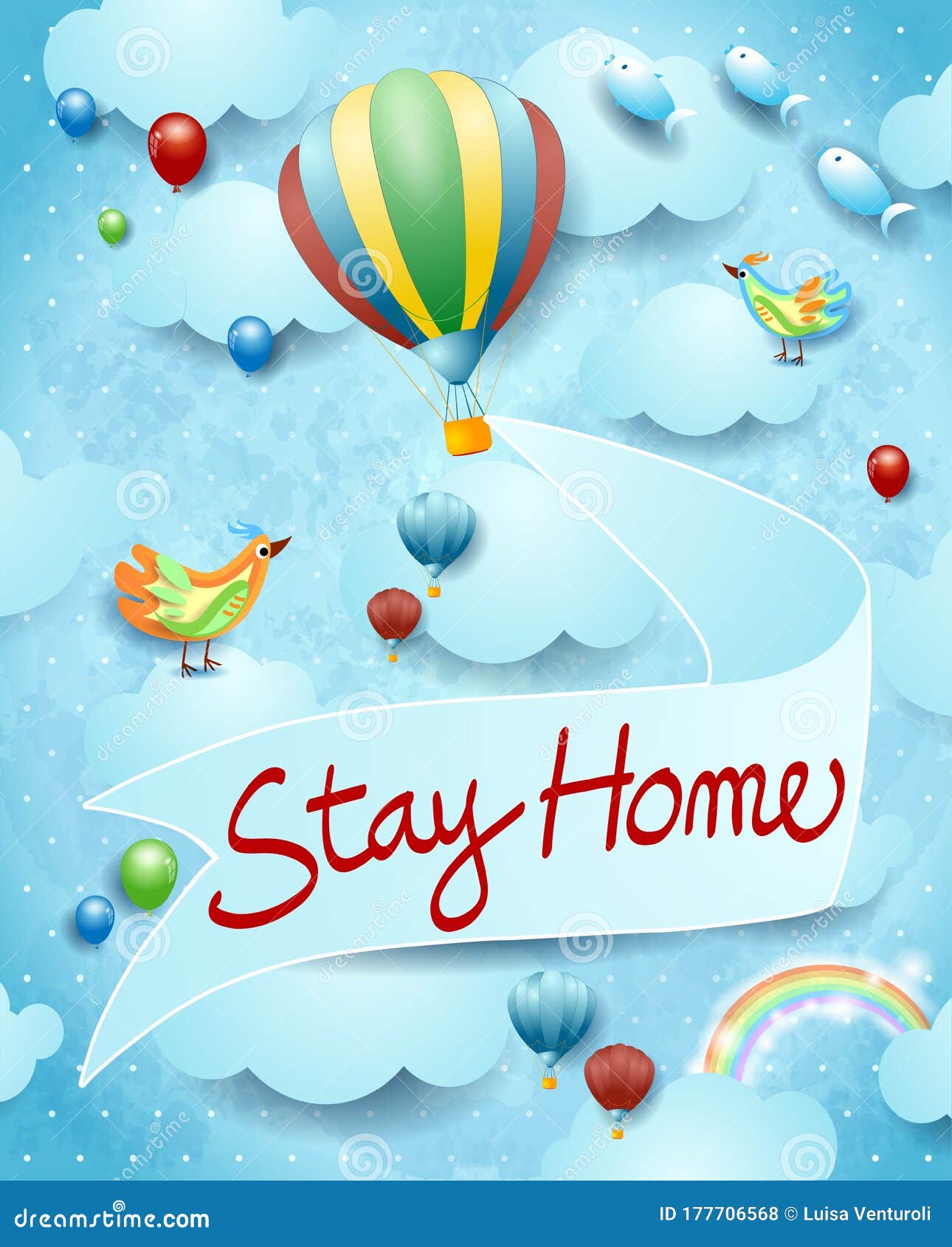 Stay Home, Banner Message On Sky Background Royalty-Free Cartoon ...