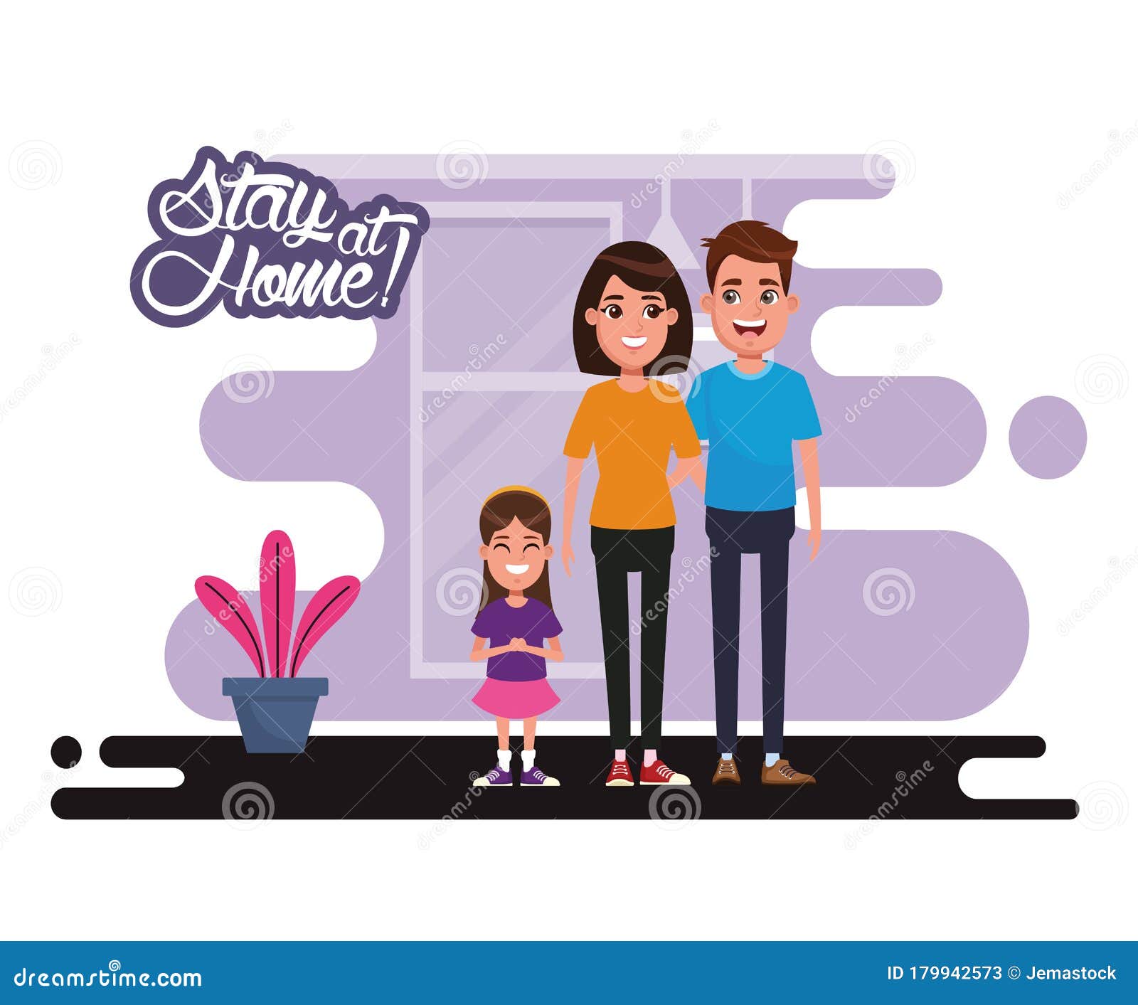 Stay at Home Campaign with Parents and Daughter Stock Vector ...
