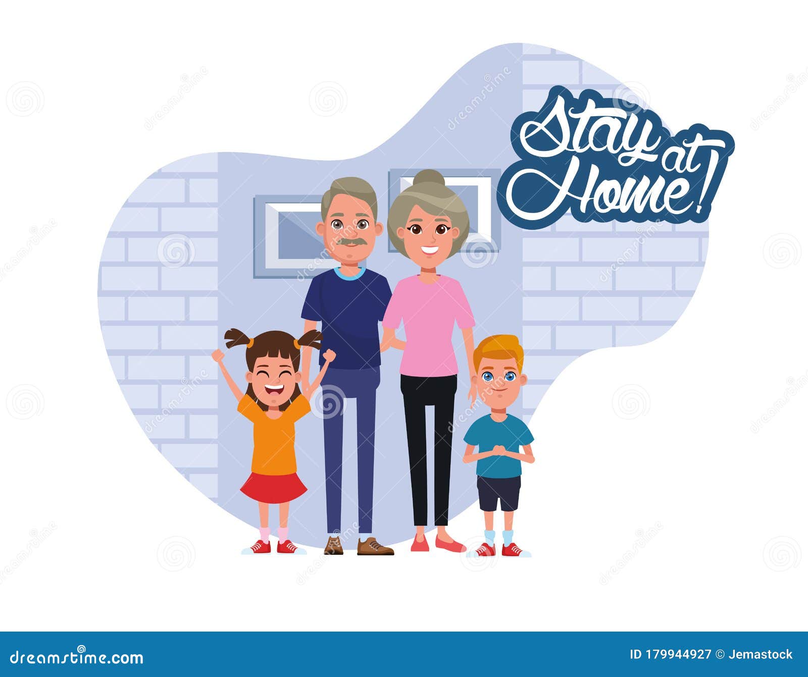 Stay at Home Campaign with Parents and Kids Stock Vector - Illustration ...