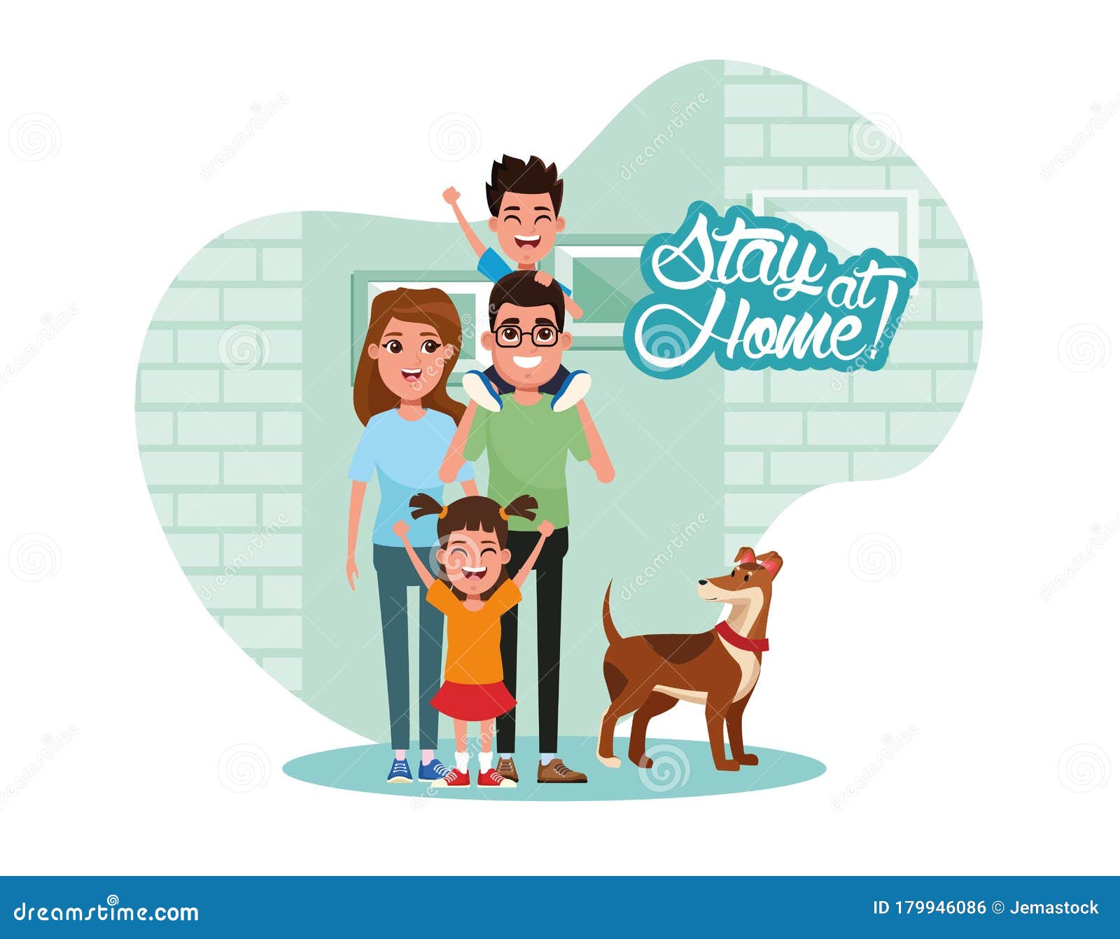 Stay at Home Campaign with Parents and Kids Stock Vector - Illustration ...
