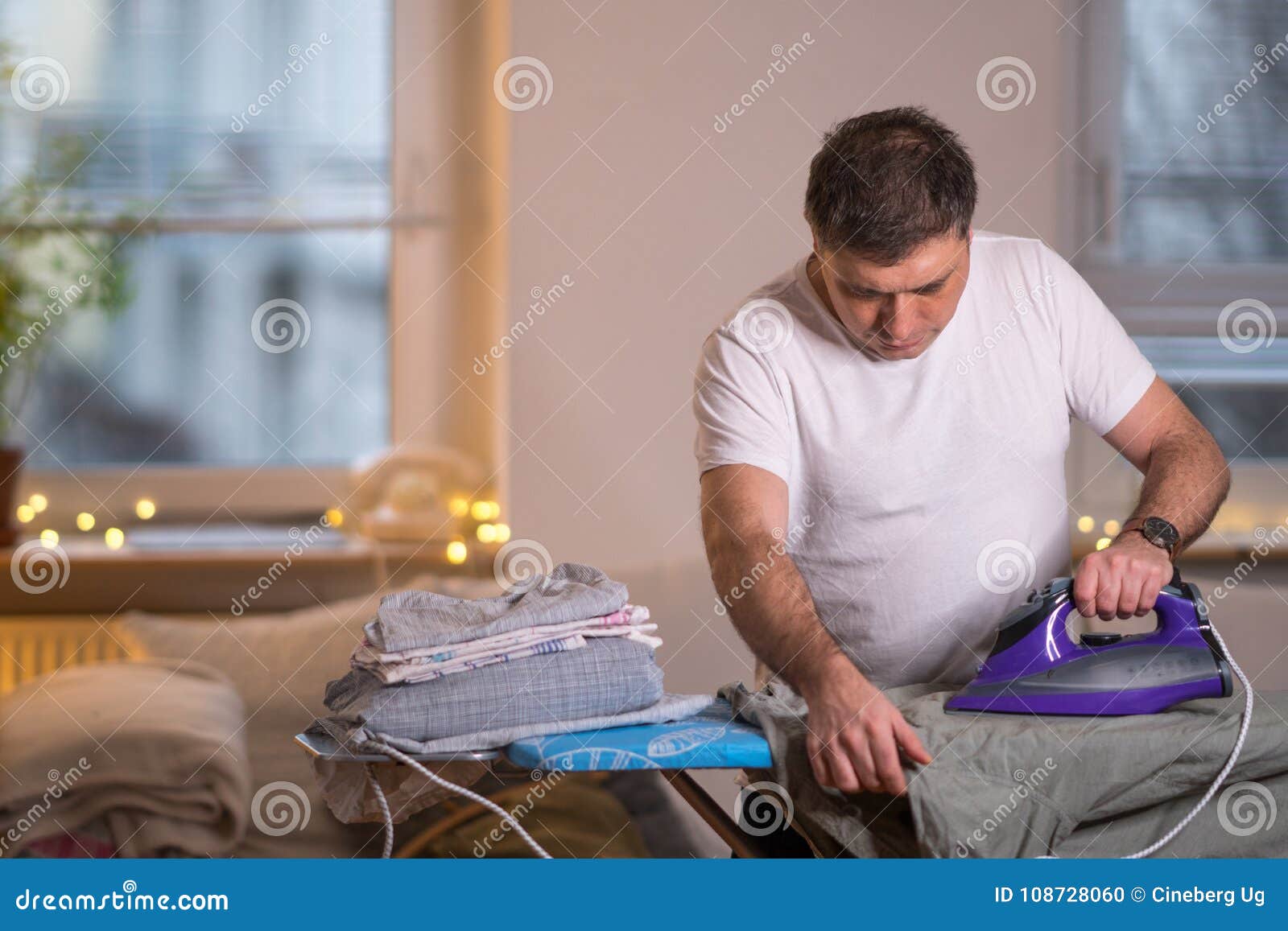 Stay-at-home dad ironing stock photo. Image of caucasian - 108728060