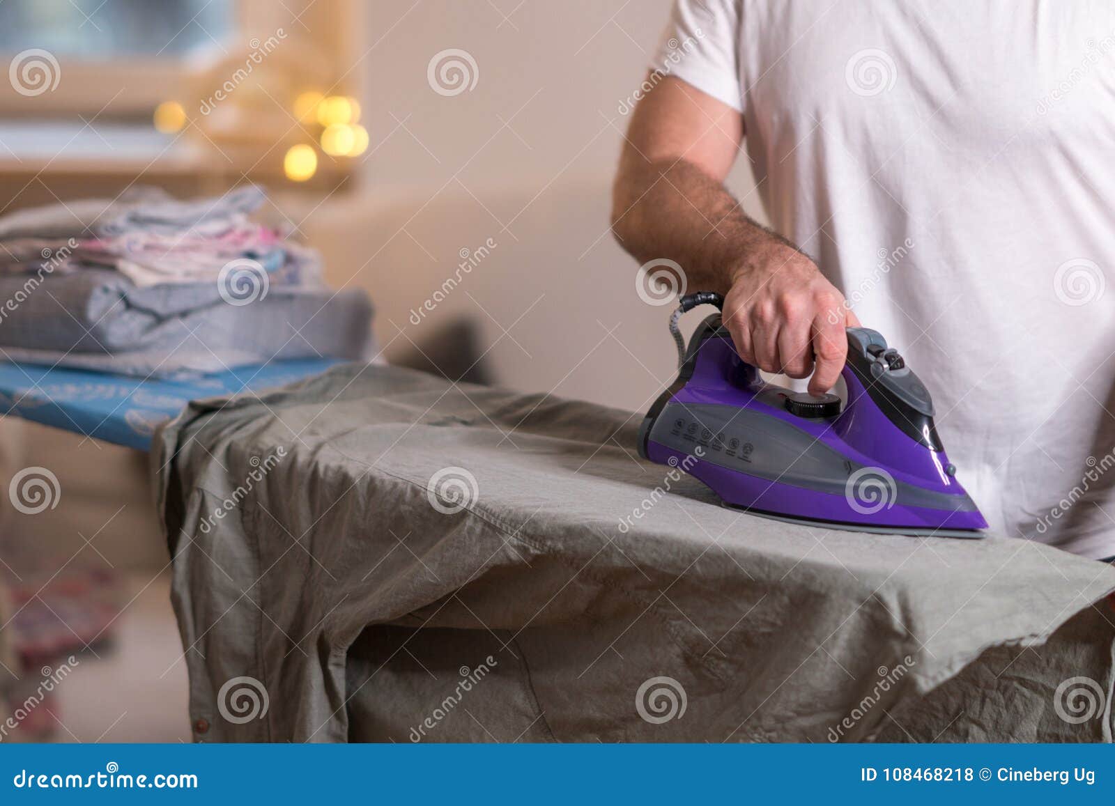 Stay-at-home dad ironing stock photo. Image of housekeeping - 108468218
