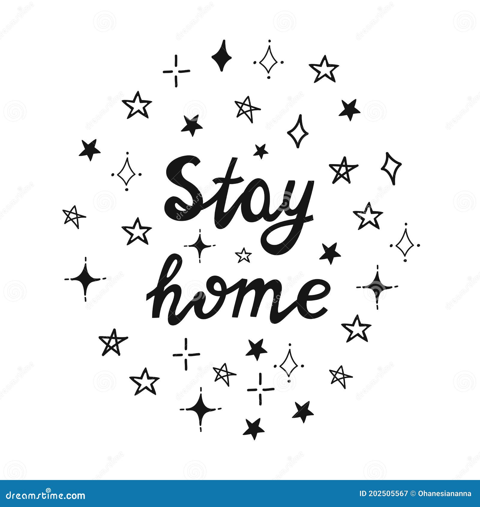 Stay Home Handwritten Lettering with Doodle Stars. Stock Vector ... Stay Home Handwritten Lettering with Doodle Stars. Stock Vector ...