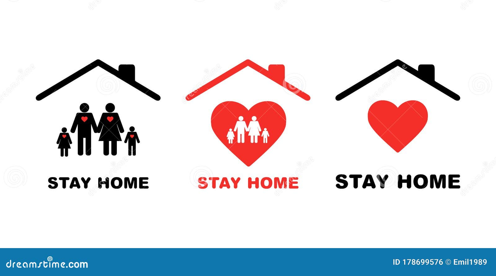 Stay Home Icon with Family Set Stock Vector - Illustration of calm ...