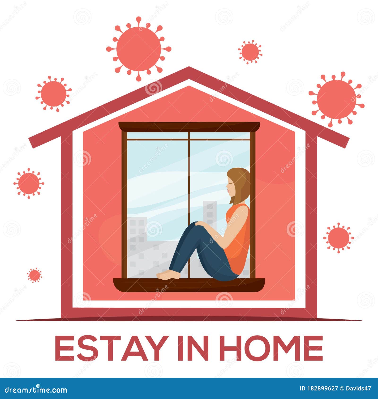 Stay in home poster stock vector. Illustration of corona - 182899627