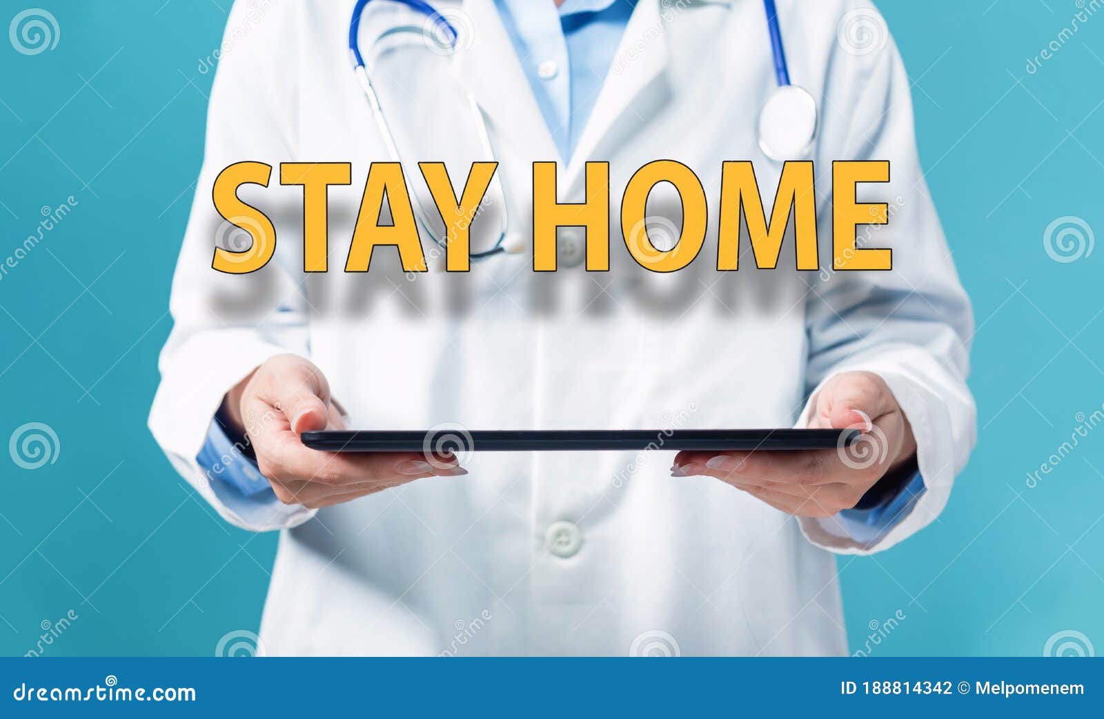 Stay Home Theme with a Doctor Using a Tablet Pc Stock Photo - Image of ...