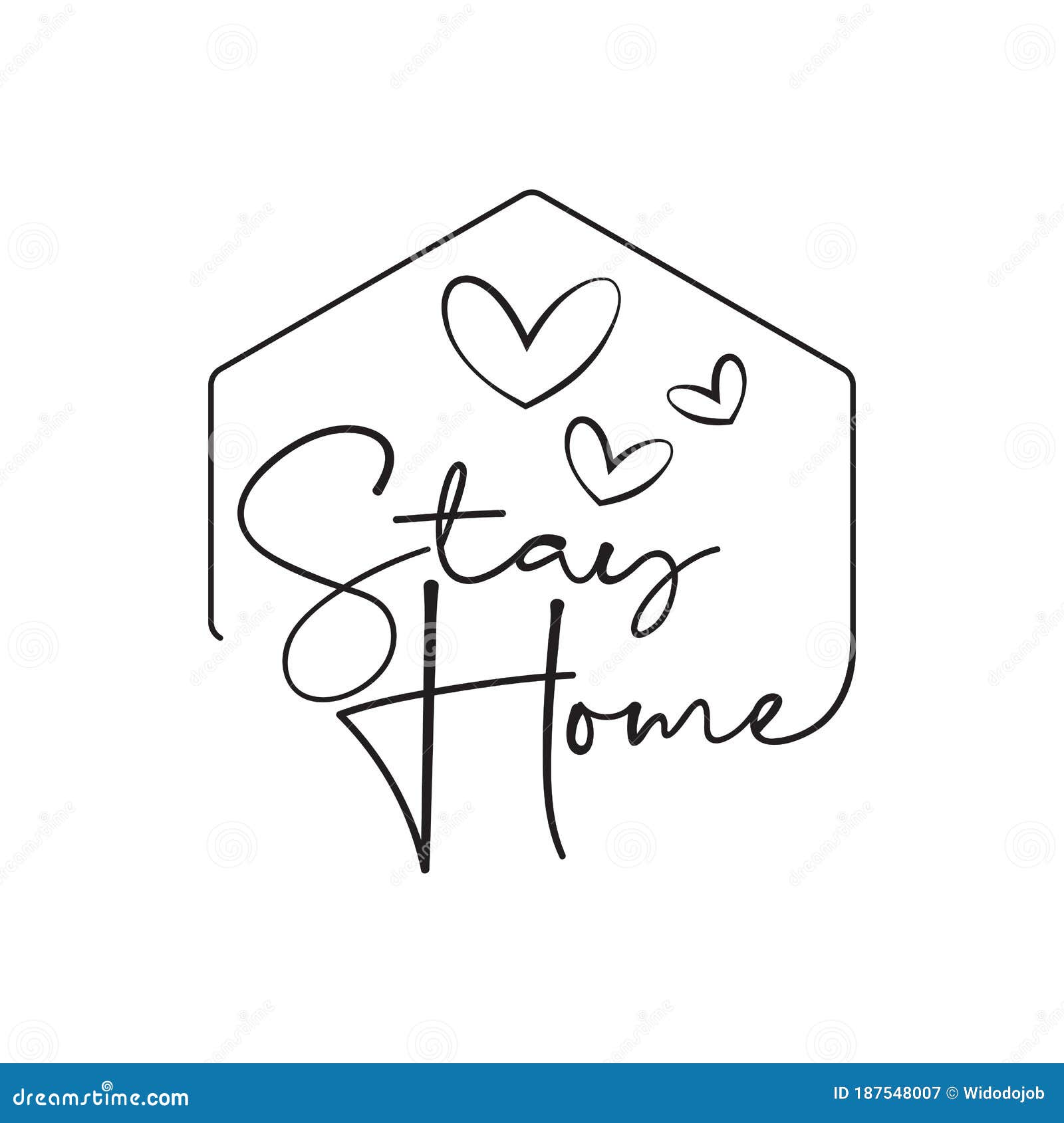 Stay Home Word Hand Letter Script with Hearts Stock Vector ...