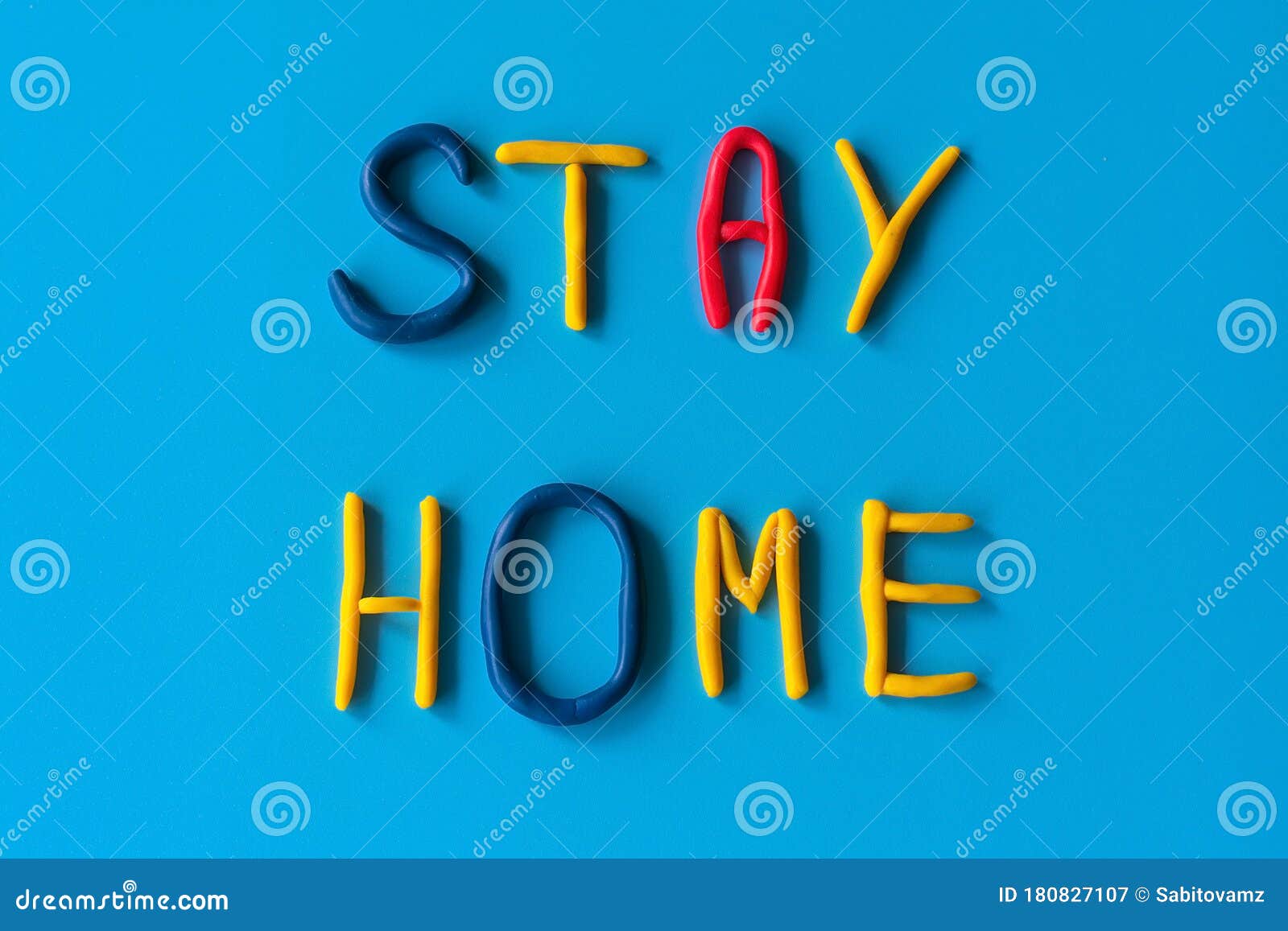 Stay Home Words from Letters Made of Clay on a Blue Background, Flat ...