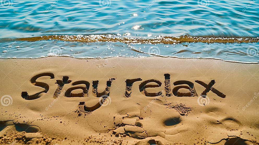 Stay Relax Written in Sand on the Beach Stock Photo - Image of ...