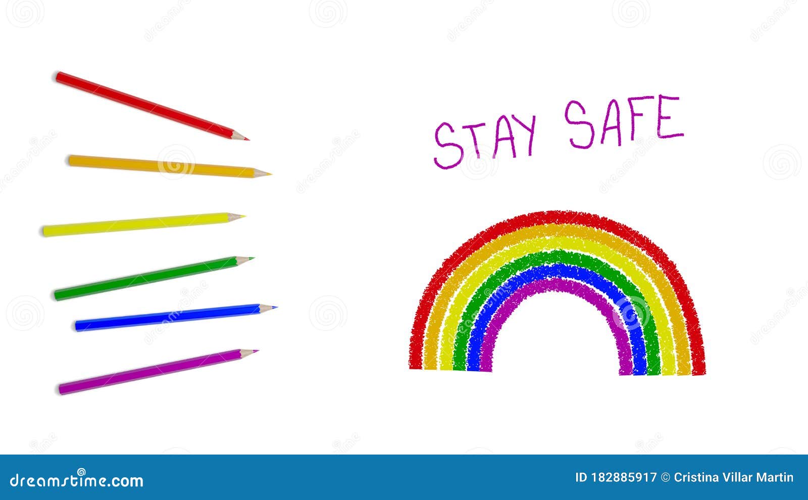 Stay Safe Message with a Rainbow and Colored Pencils Stock Illustration ...