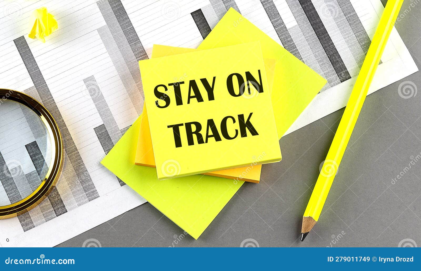 STAY on TRACK Text on Sticky on Sticky on Chart with Pen Stock Image ...