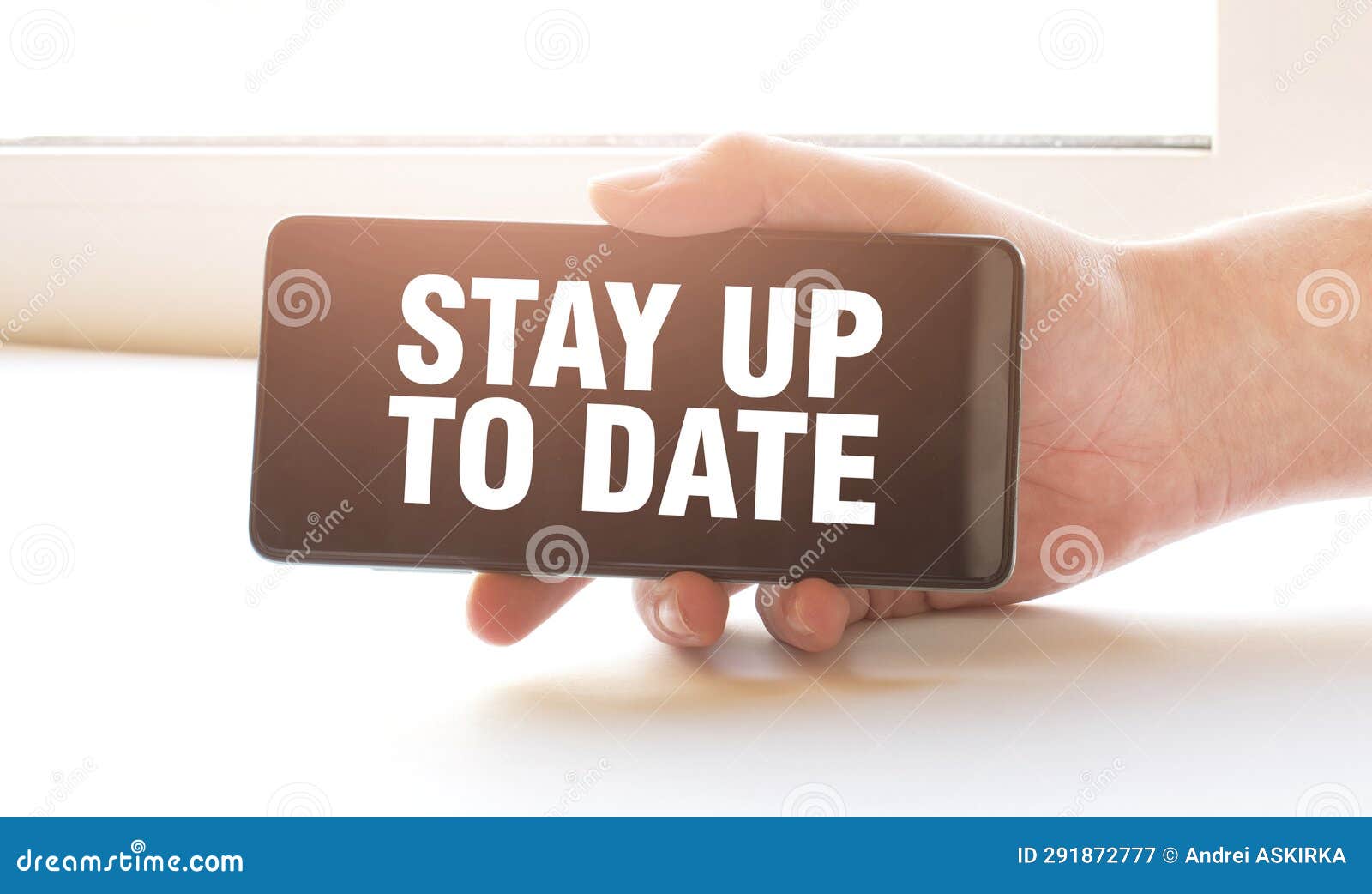 Stay Up To Date on Phone Display with Hand Stock Image - Image of guide ...