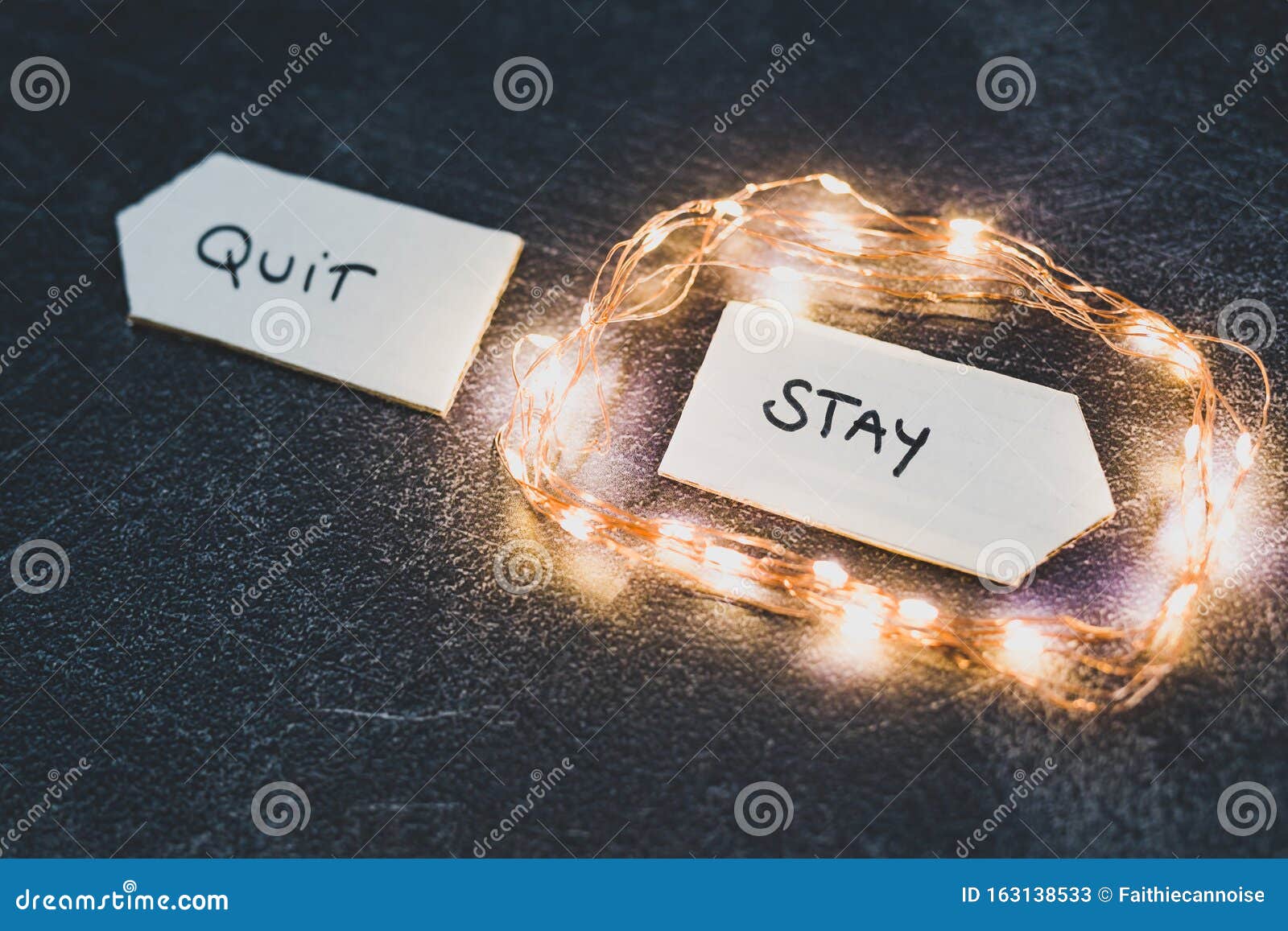 Stay Vs Quit Text on Signs Pointing at Opposite Directions with Led ... Stay Vs Quit Text on Signs Pointing at Opposite Directions with Led ...