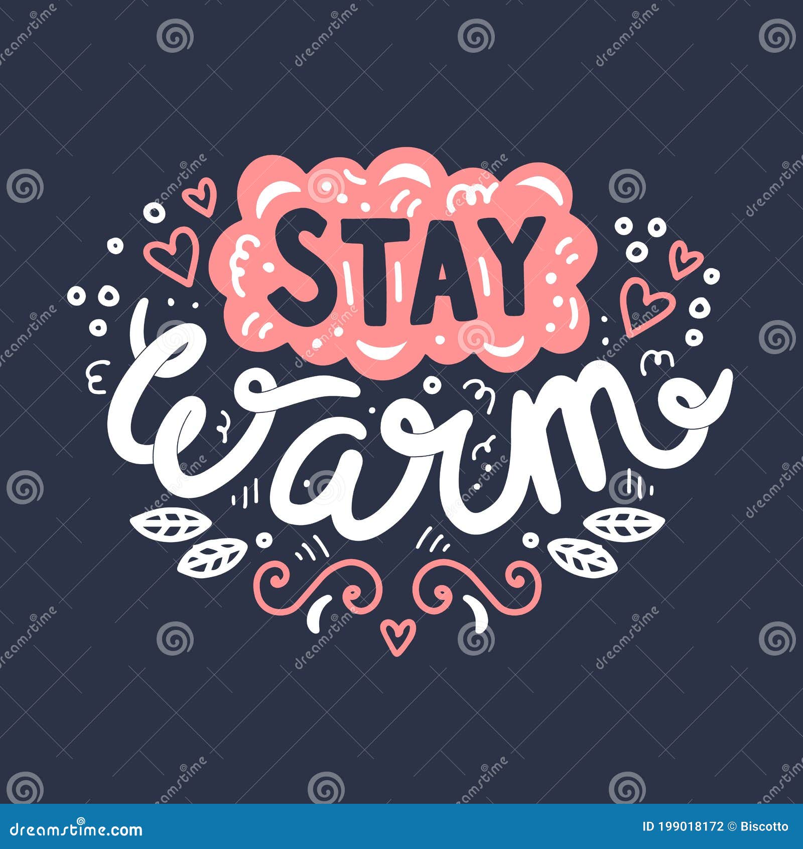 Stay Warm Hand Drawn Lettering Cute Design For Greeting Card Vector