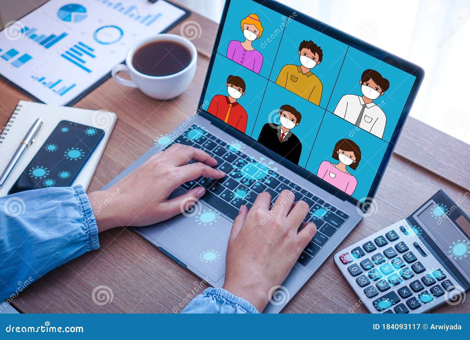 Stay and Work from Home. Video Conference Illustration Stock Image ...