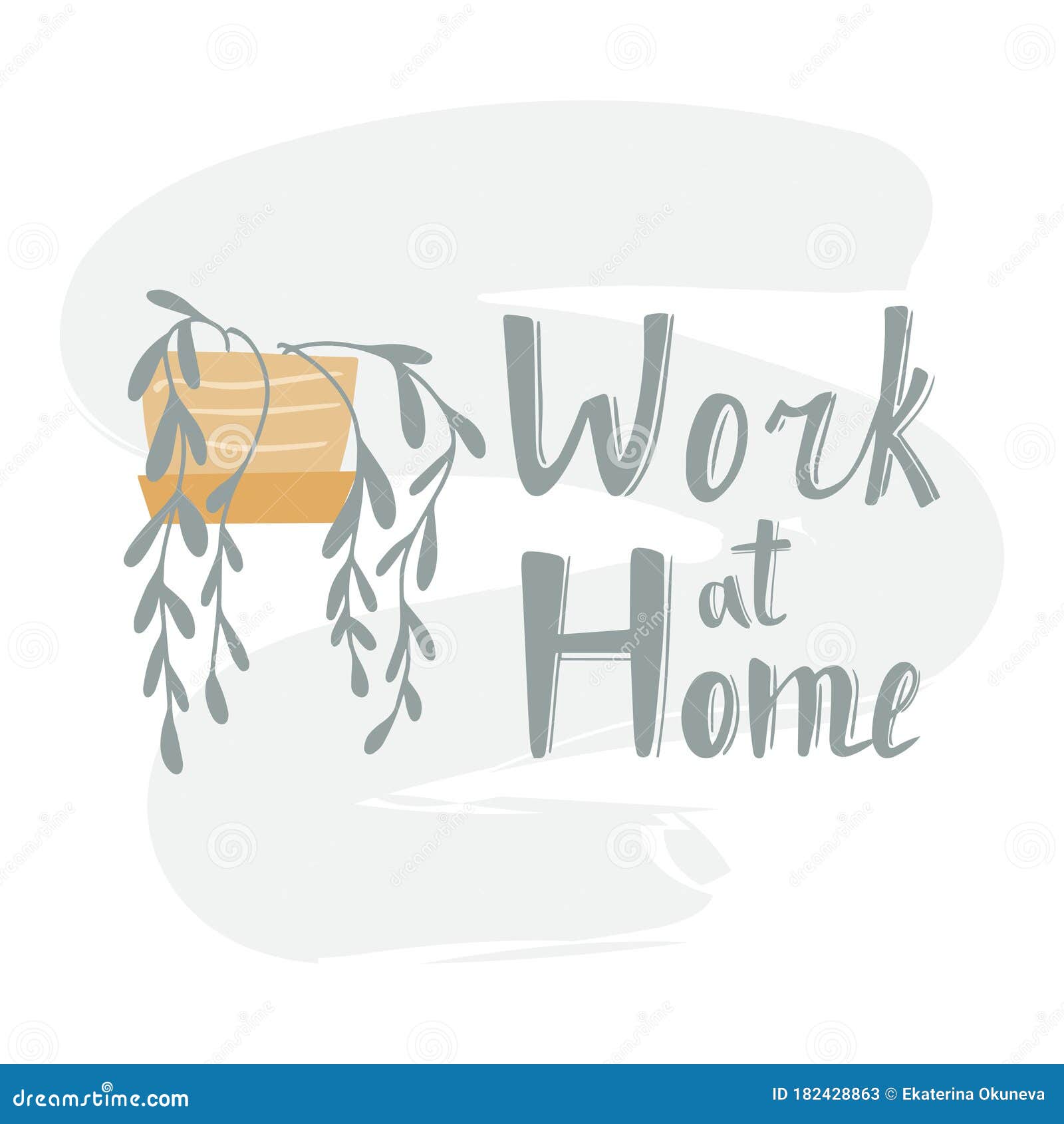 Stay and Work at Hone Vector Flat Illustration with Hand Drawn ...