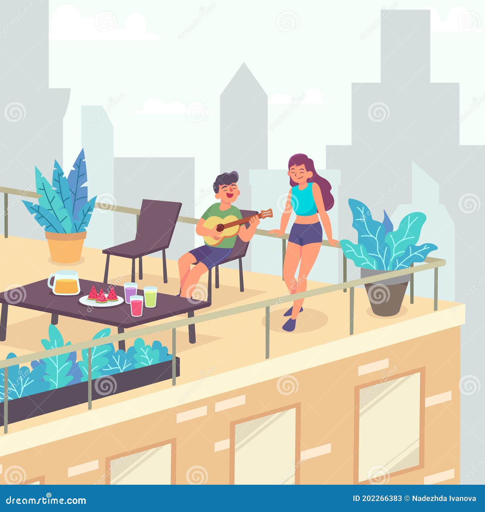 Staycation on a Rooftop Terrace Vector Illustration Stock Illustration ...
