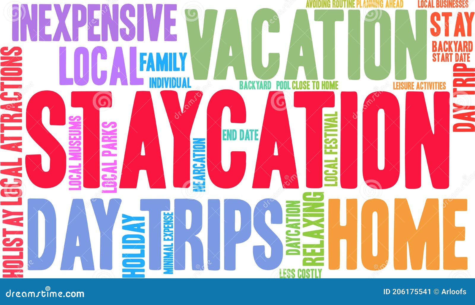 Staycation Word Cloud stock vector. Illustration of home - 206175541