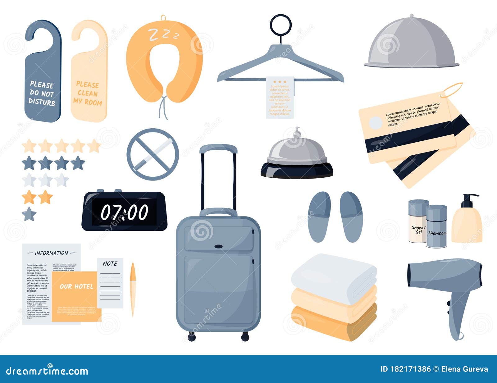 Staying in Hotel Elements Set. Travelling Illustration Collection ...