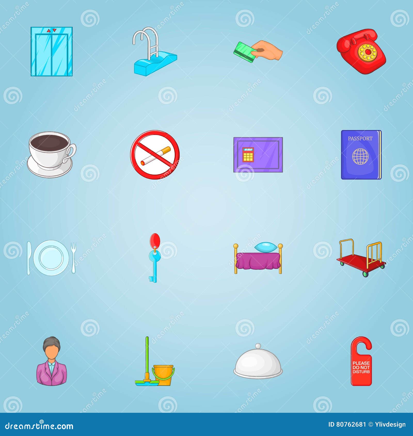 Staying in Hotel Icons Set, Cartoon Style Stock Vector - Illustration ...