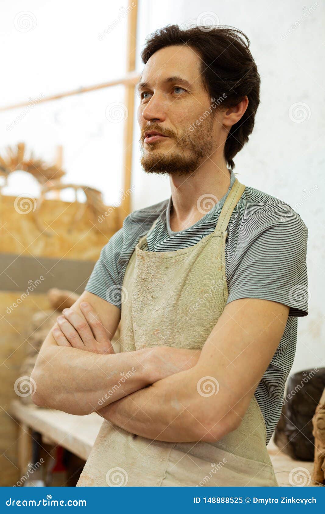 Resolute Short-haired Man In Blue Jeans Sitting In Front Of His Wife ...