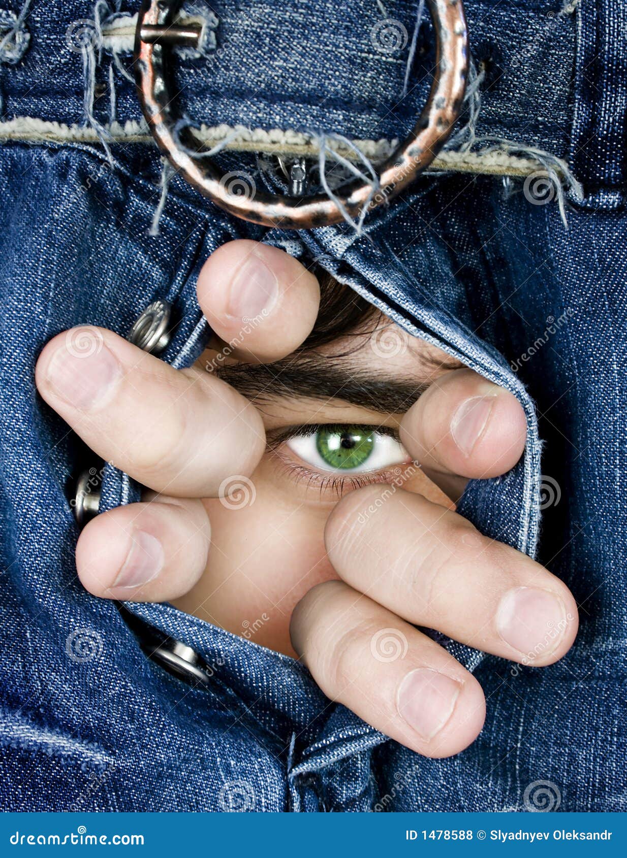 Steadfast Sight through Dark Blue Jeans I Stock Photo - Image of ...
