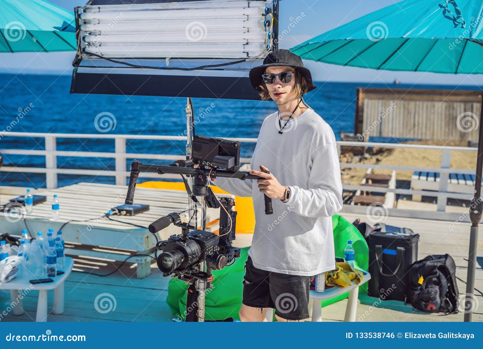 Steadicam Operator Prepare Camera And 3-axis Stabilizer-gimbal For A ...