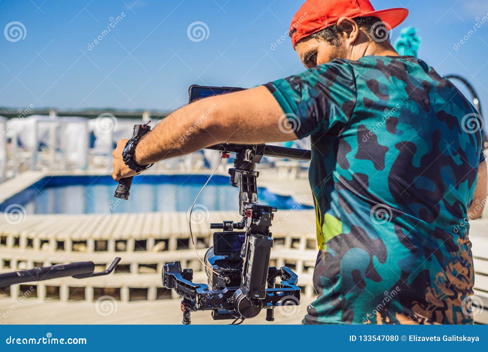 Steadicam Operator and His Assistant Prepare Camera and 3-axis ...
