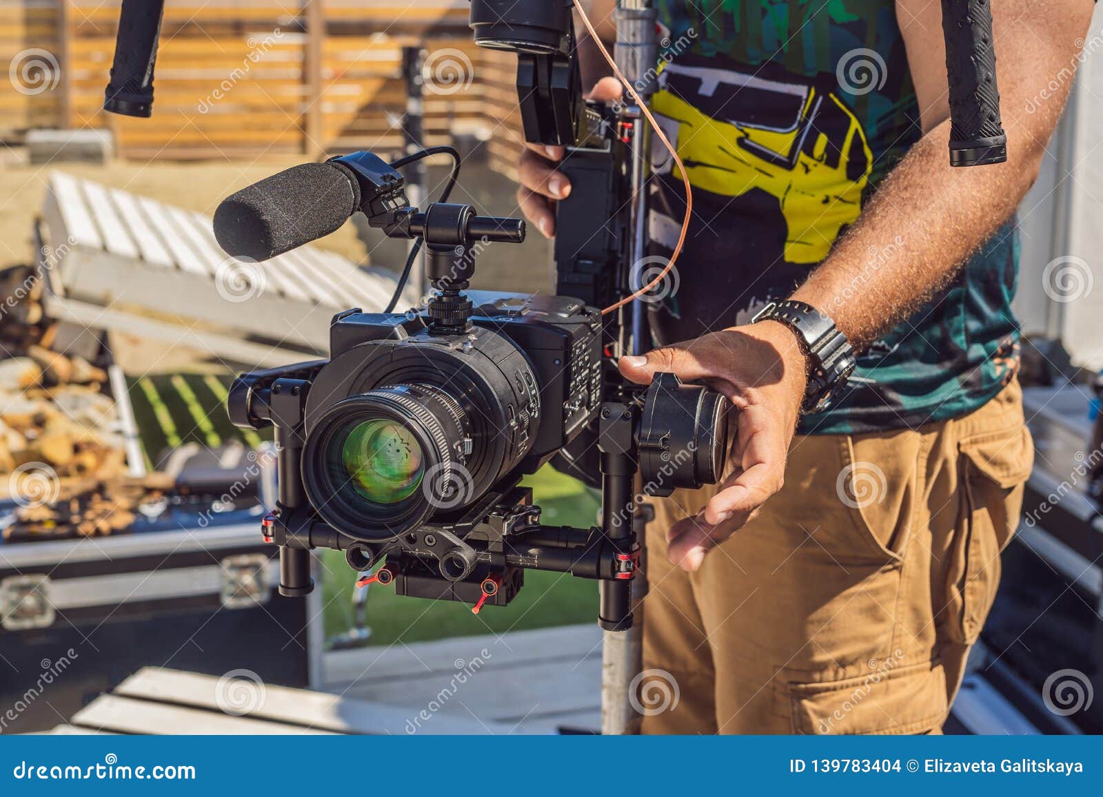 Steadicam Operator Prepare Camera and 3-axis Stabilizer-gimbal for a ...