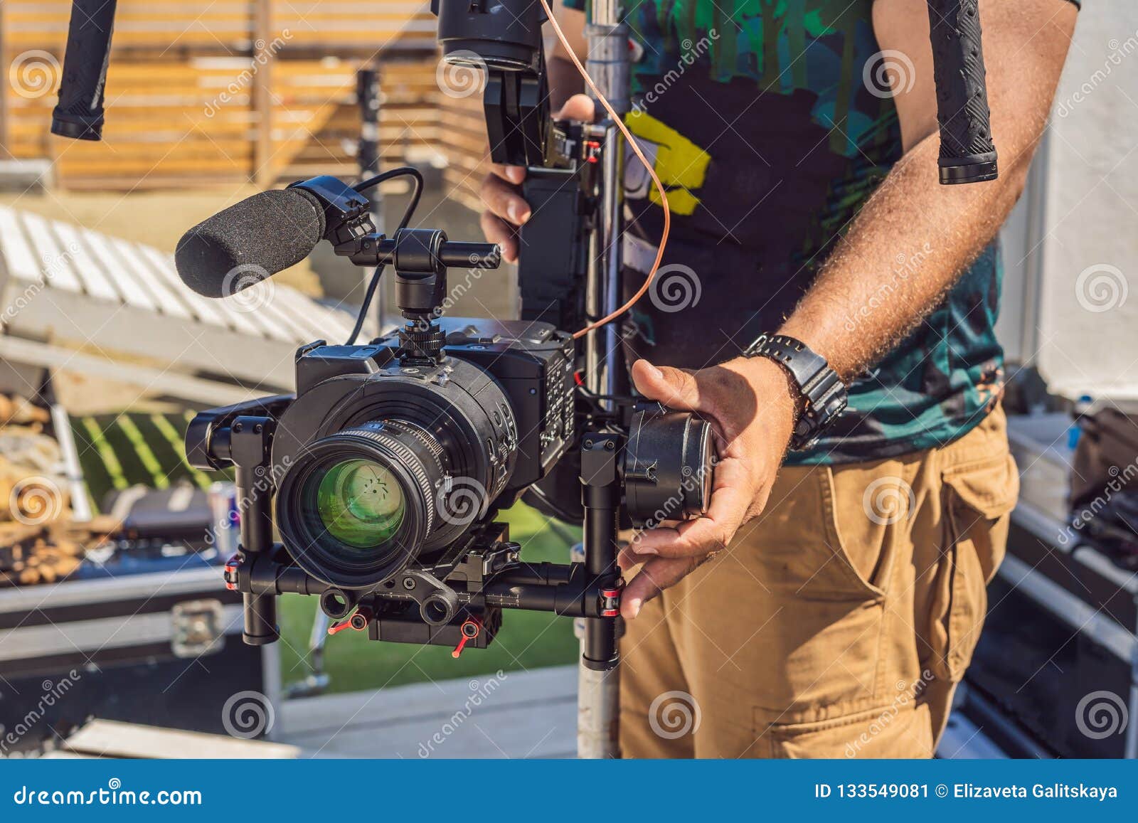 Steadicam Operator Prepare Camera and 3-axis Stabilizer-gimbal for a ...