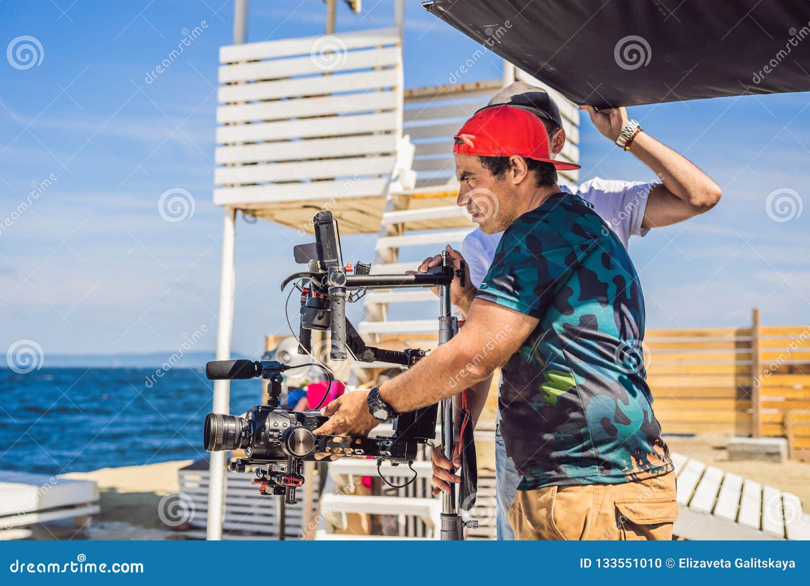 Steadicam Operator Prepare Camera and 3-axis Stabilizer-gimbal for a ...