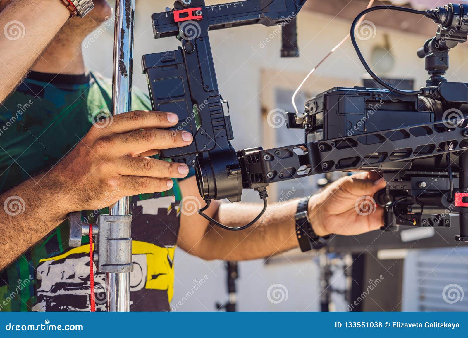 Steadicam Operator Prepare Camera and 3-axis Stabilizer-gimbal for a ...