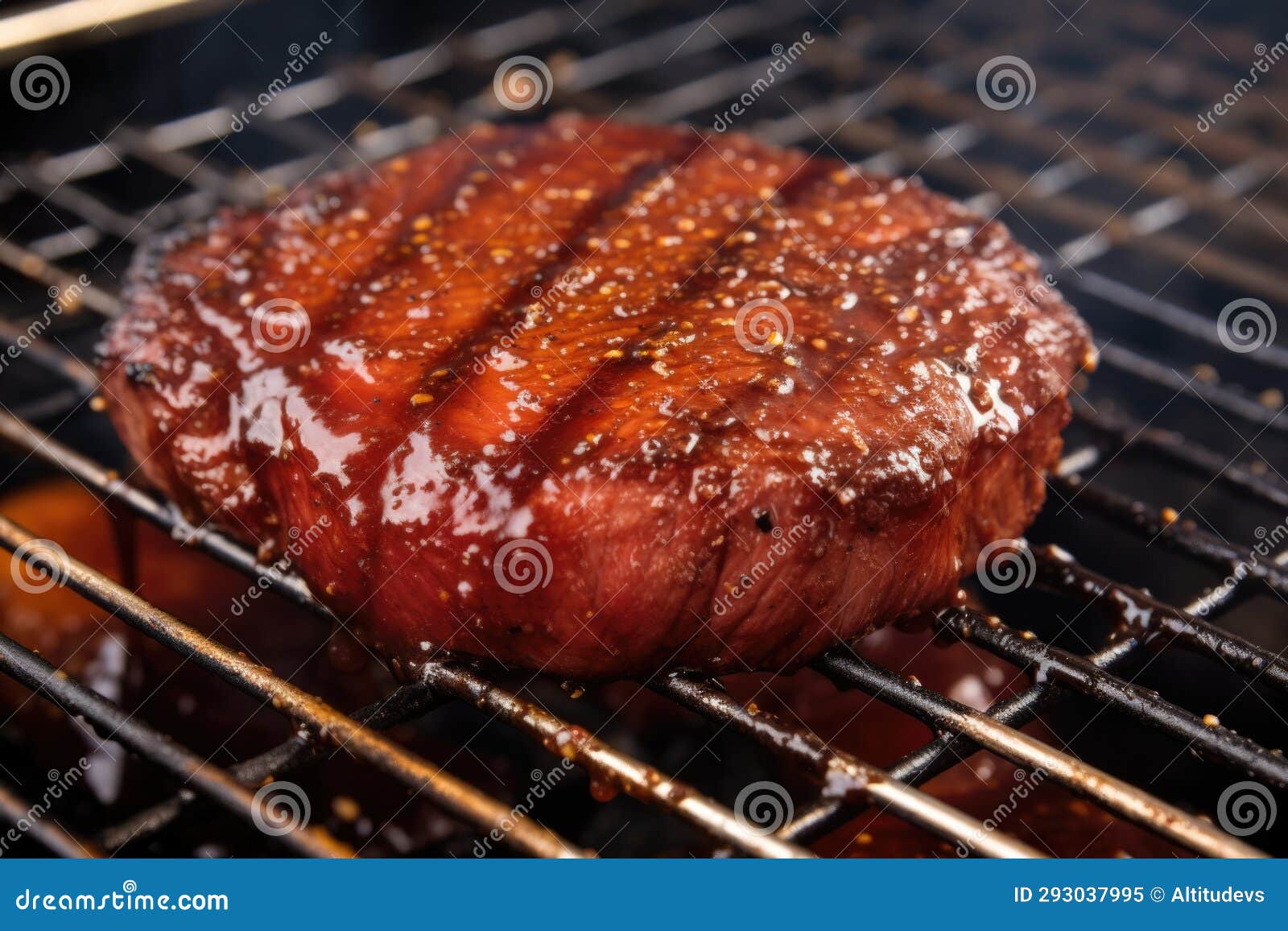 Steak Basted with Bbq Sauce on Hot Grill Grates Stock Image - Image of ...