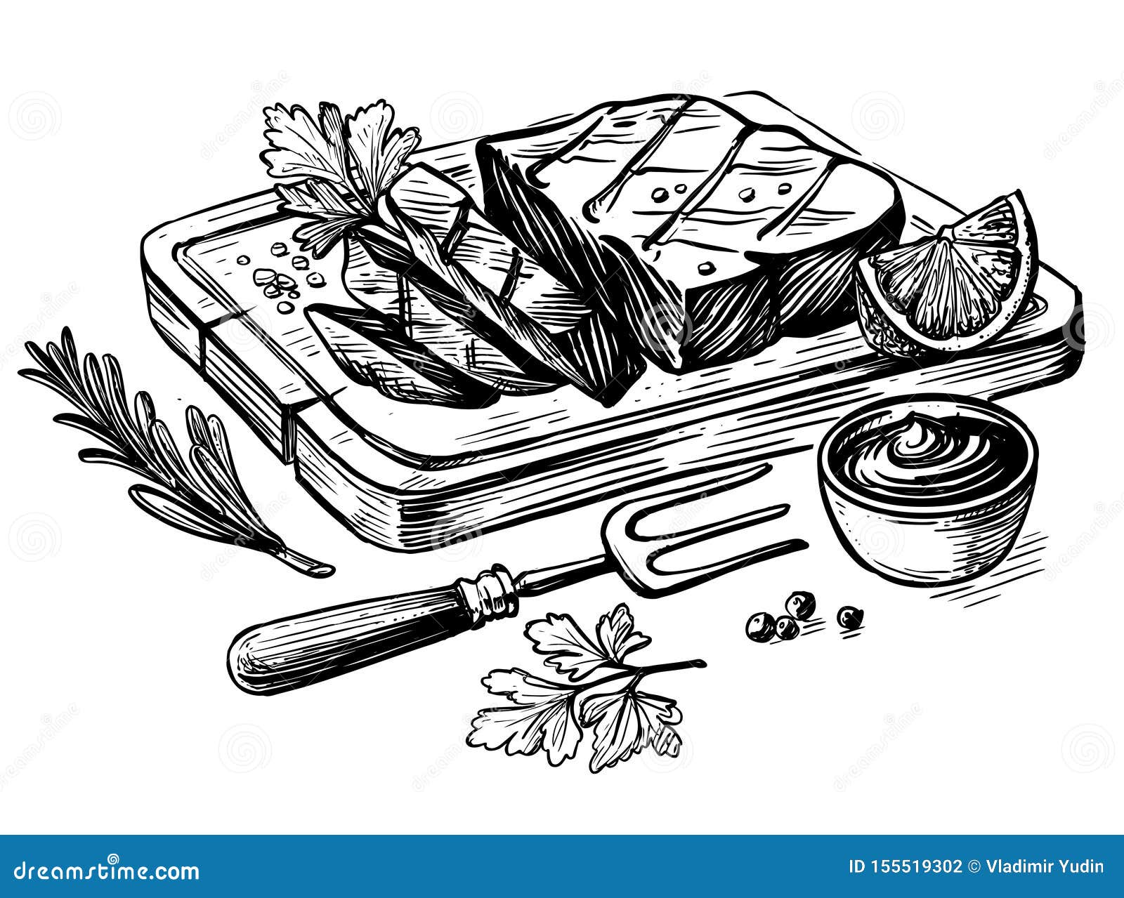 Steak Bbq Drawing. Meat Hand Drawn Stock Vector - Illustration of ... Steak Bbq Drawing. Meat Hand Drawn Stock Vector - Illustration of ...