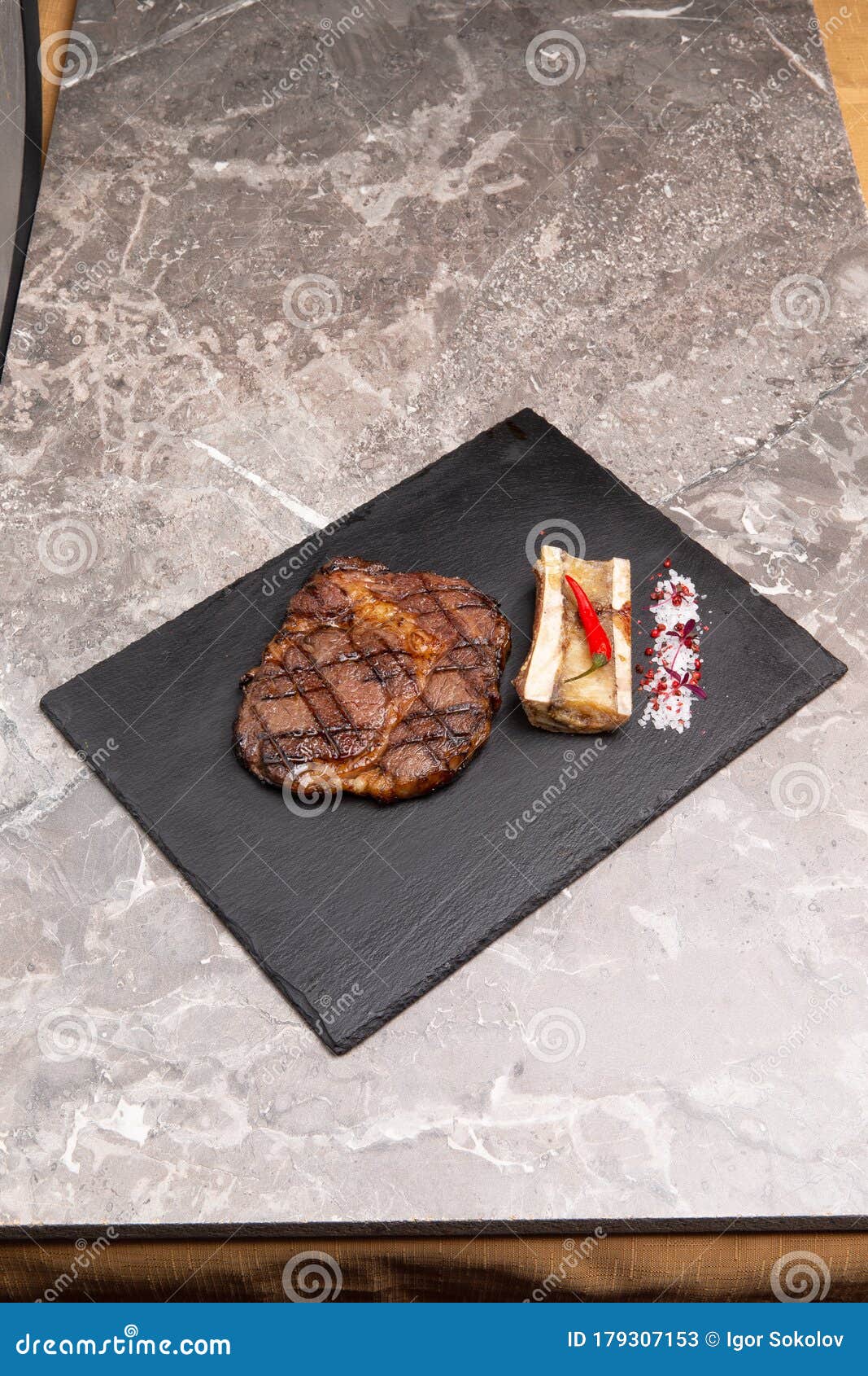 Steak and brain bone stock image. Image of piece, flat - 179307153