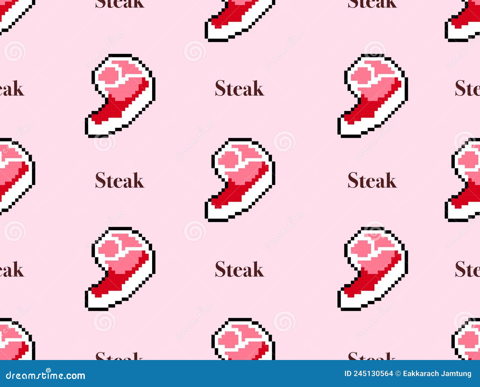 Steak Seamless Pattern on Pink Background.Pixel Style Stock ...