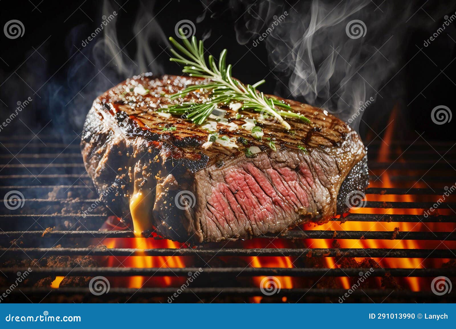 Steak Cooking on the Open Grille. Generative AI Stock Illustration ...