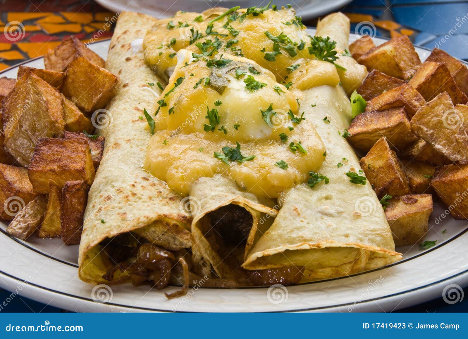 Steak Crepes with Scrambled Eggs Stock Image - Image of scrambled, eggs ...