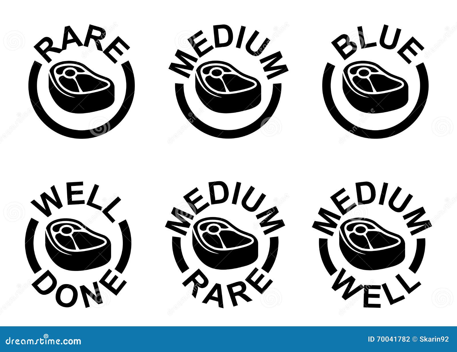 Steak Doneness Chart: Differently Cooked Pieces of Beef. Stock ...