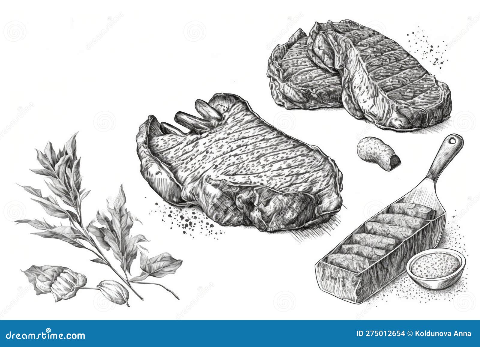 Steak Drawn with Pencil, Concept of Food and Meat, Created with ...