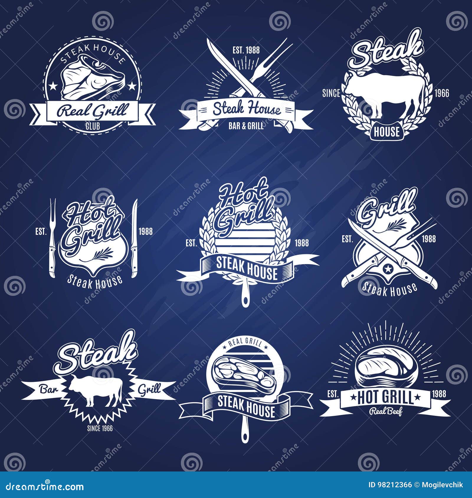 Steak Grill Labels Set stock vector. Illustration of icon - 98212366