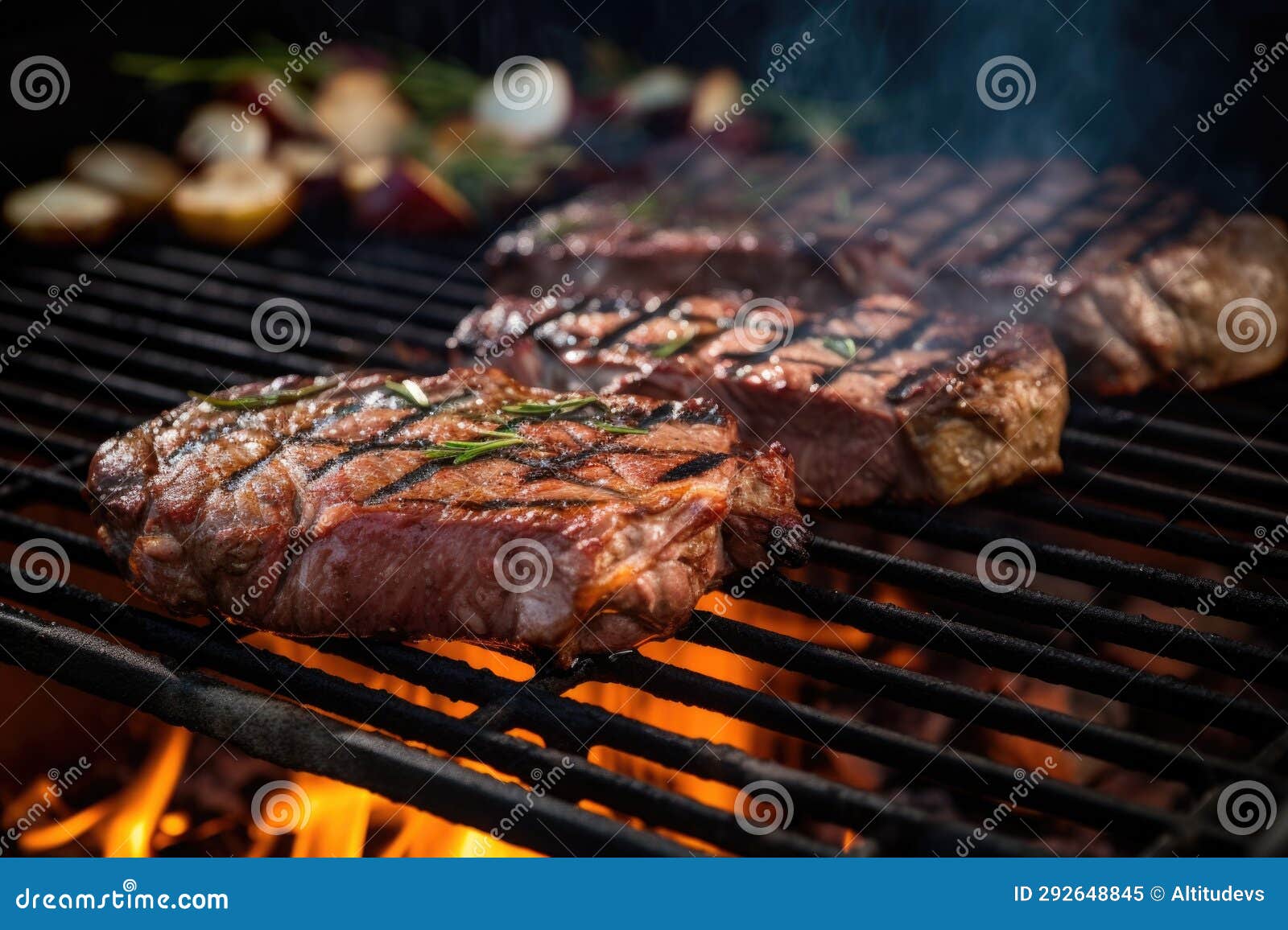 Steak with Grill Lines on an Open-air Bbq Stock Image - Image of ...