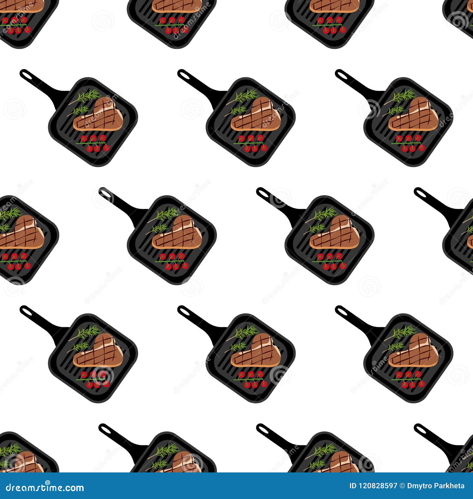 Steak On Grill Pan Seamless Pattern Stock Vector Illustration Of Icon Grilled 120828597