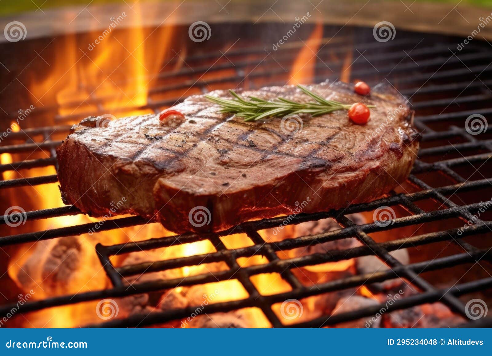 Steak Grilling on an Outdoor Barbecue Pit Stock Photo - Image of food ...