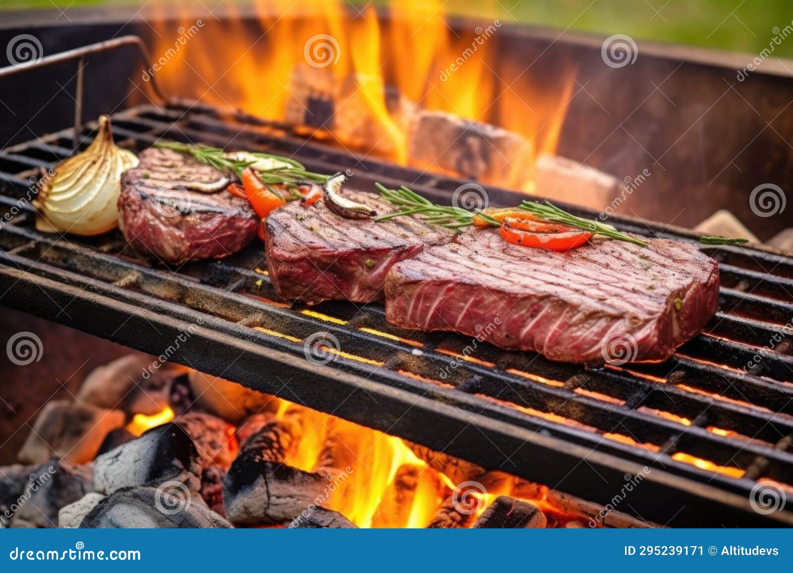 Steak Grilling on an Outdoor Barbecue Pit Stock Image - Image of ...