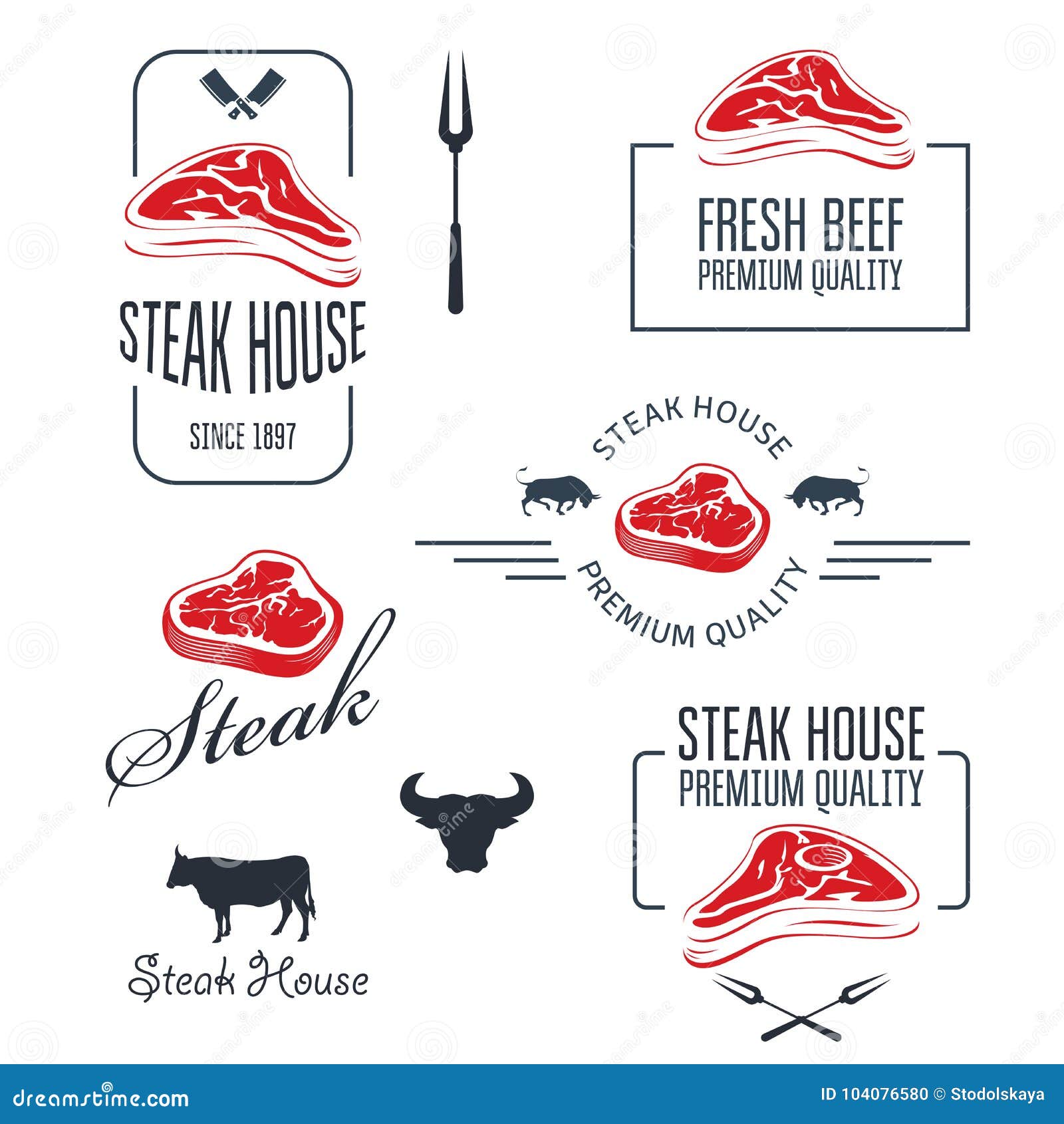 Steak House or Butchery - Meat Store Labels and Emblems Stock Vector ...